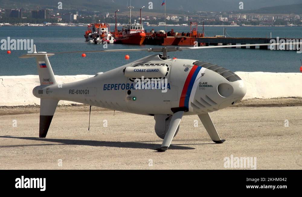 Unmanned aerial vehicle (UAV) Horizon Air S-100 on platform for take ...