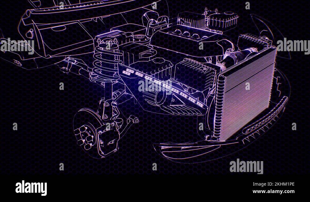 Holographic animation of 3D wireframe car model with engine Stock Video ...