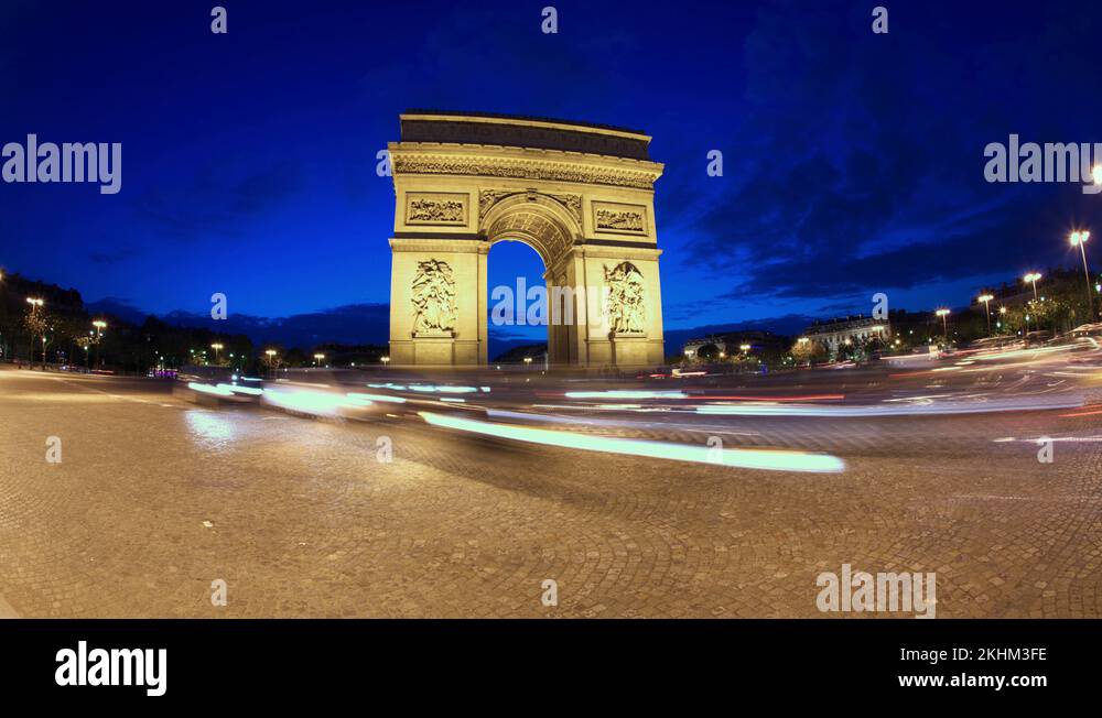 Arch of Triumph at night Paris France Traffic cinemagraph loopable ...