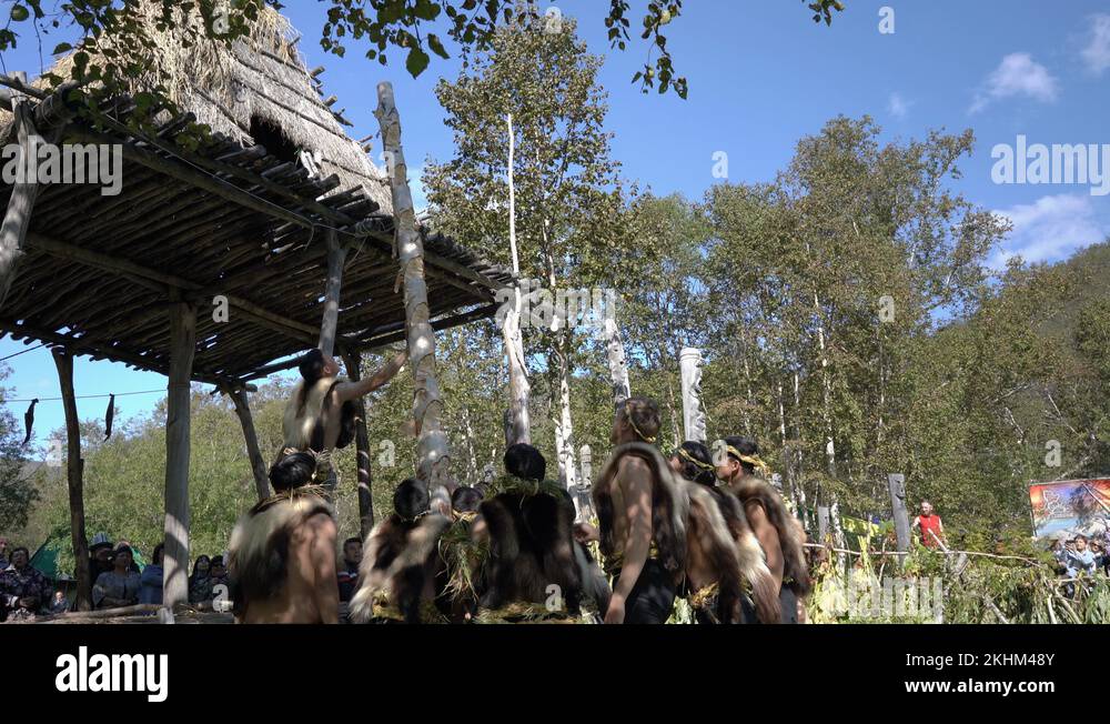 Itelmen people conducts ritual in traditional clothing aboriginal of ...