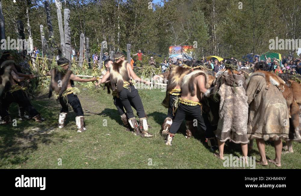 Itelmen people conducts ritual in traditional clothing aboriginal of ...