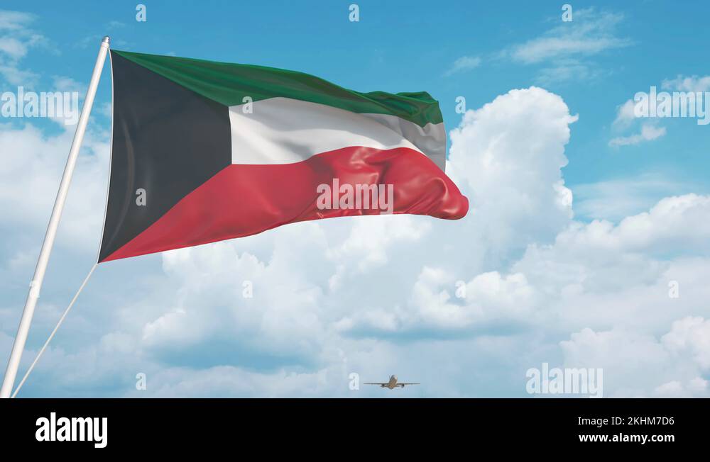 Airliner approaches the Kuwaiti flag. Tourism in Kuwait Stock Video ...