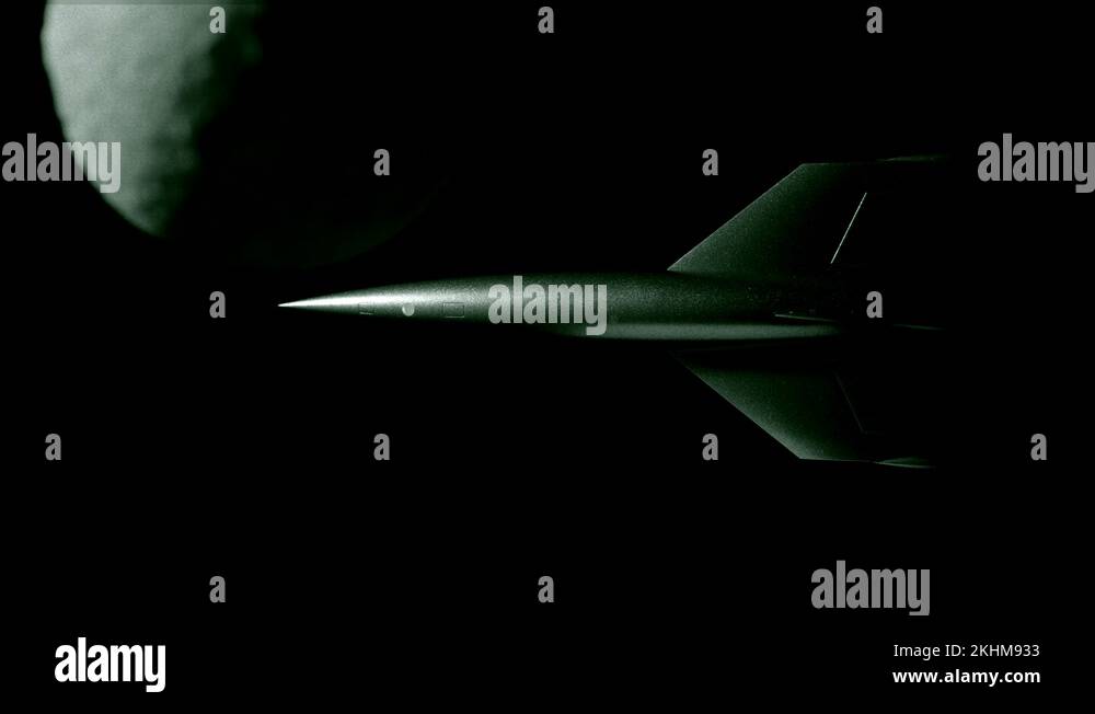 CLASSIC 20TH CENTURY ROCKET SHIP TRAVELS PAST A SMALL PLANET. IN 4K, 10 ...