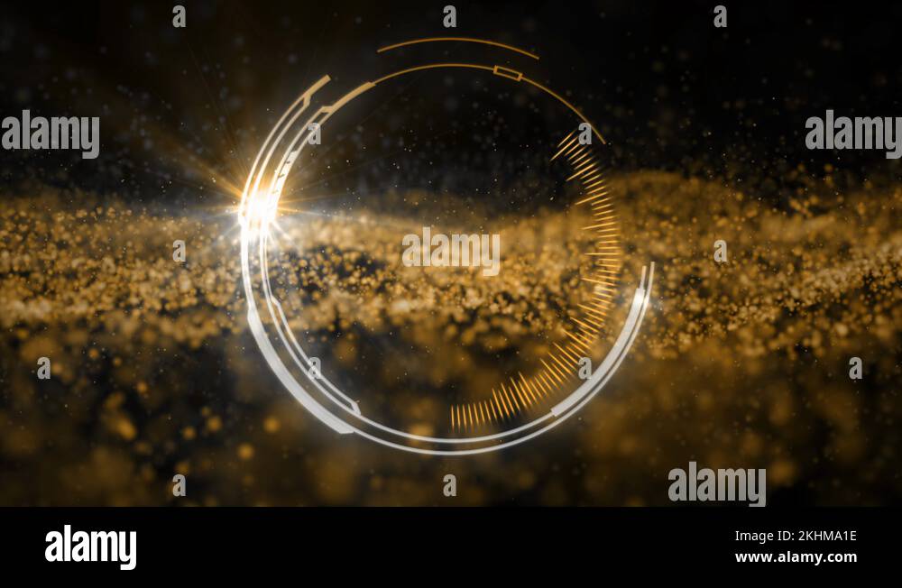 5G communication HUD with abstract gold network data transfering motion ...