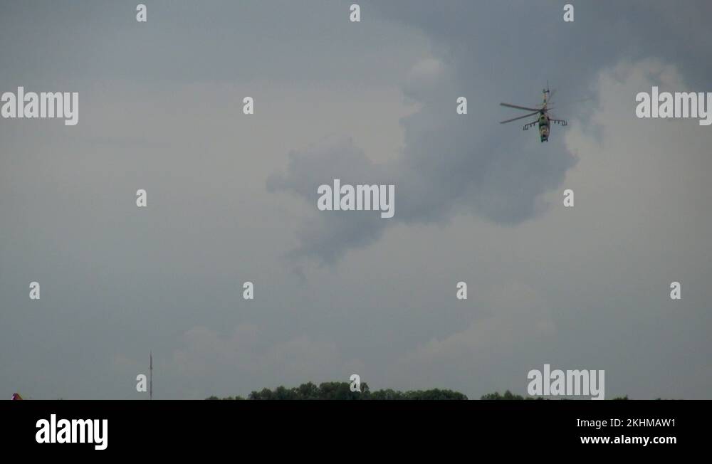 Military Mi-24 / Mi-35 helicopter (NATO: Hind) performs flight for ...