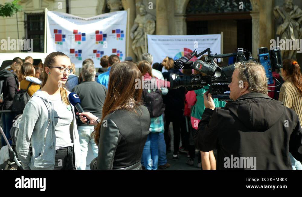 Friday for future activist student girl high school reporter woman TV ...