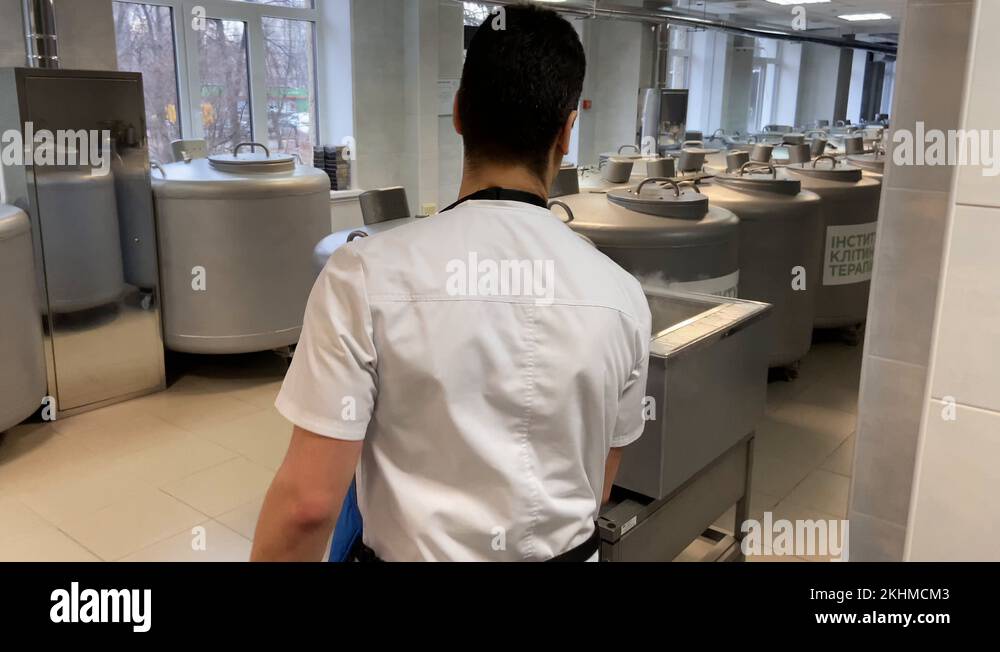 Cryogenic laboratory. Containers with frozen stem cells inside Stock ...