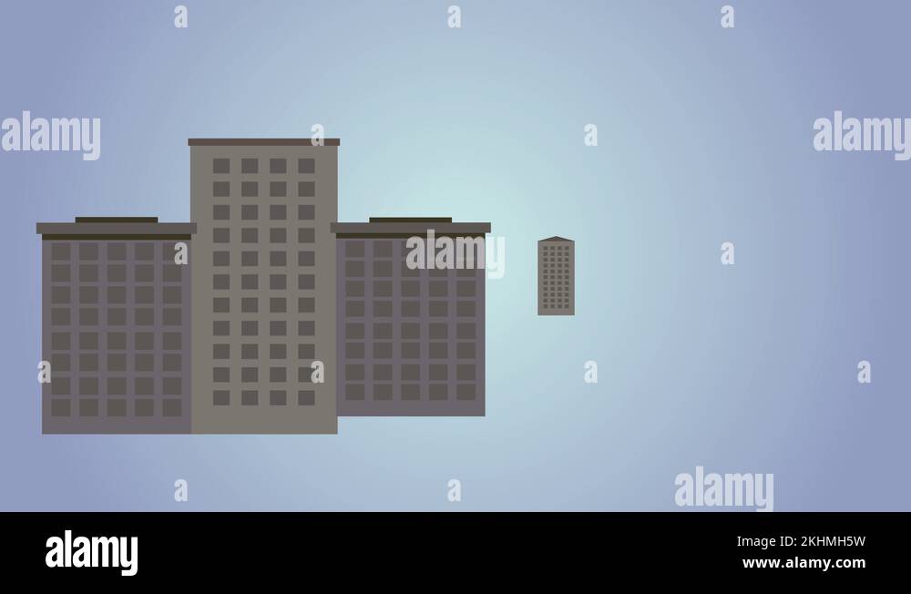 2D animation, skyscrapers and building of city hospital appearing ...