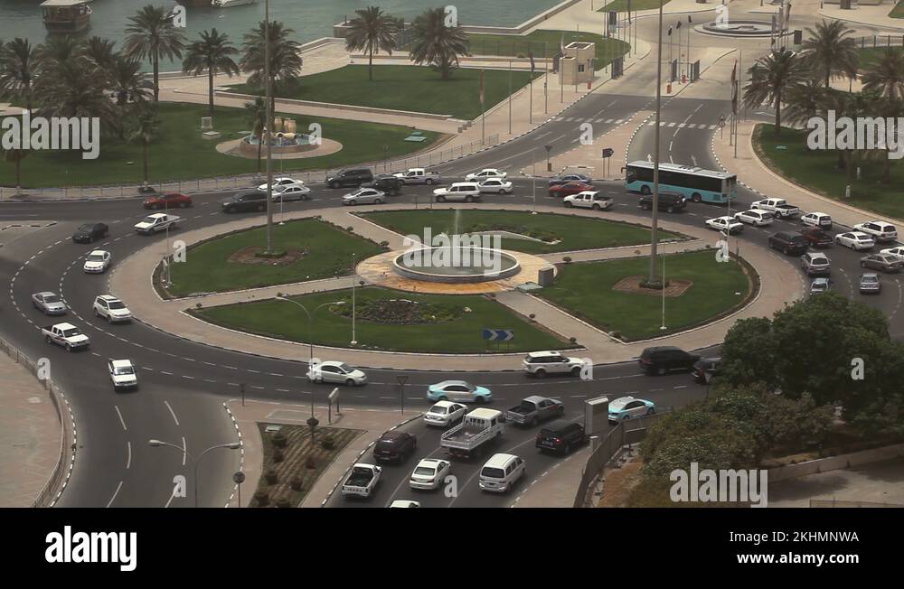 Roundabout, Crowded Intersection, Persian Gulf, Arabian, Qatar, Doha ...