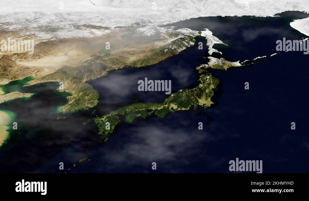 Japan Map Hyperlapse in 3D CGI with High Relief Mountains & Foggy ...