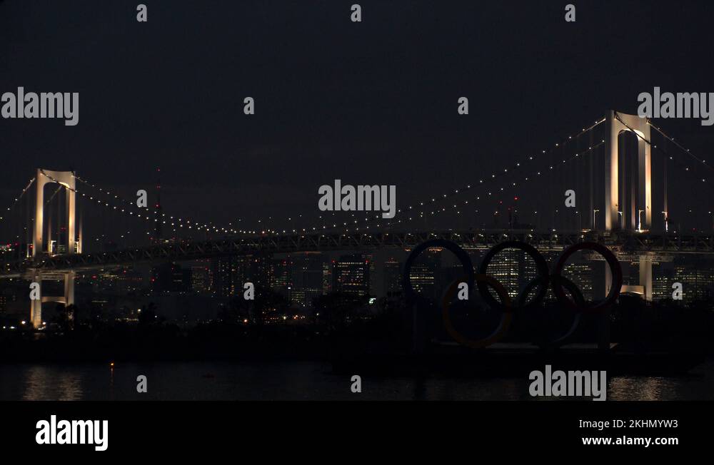 TOKYO, JAPAN : The five ring symbol of the Olympic Games. Time lapse ...
