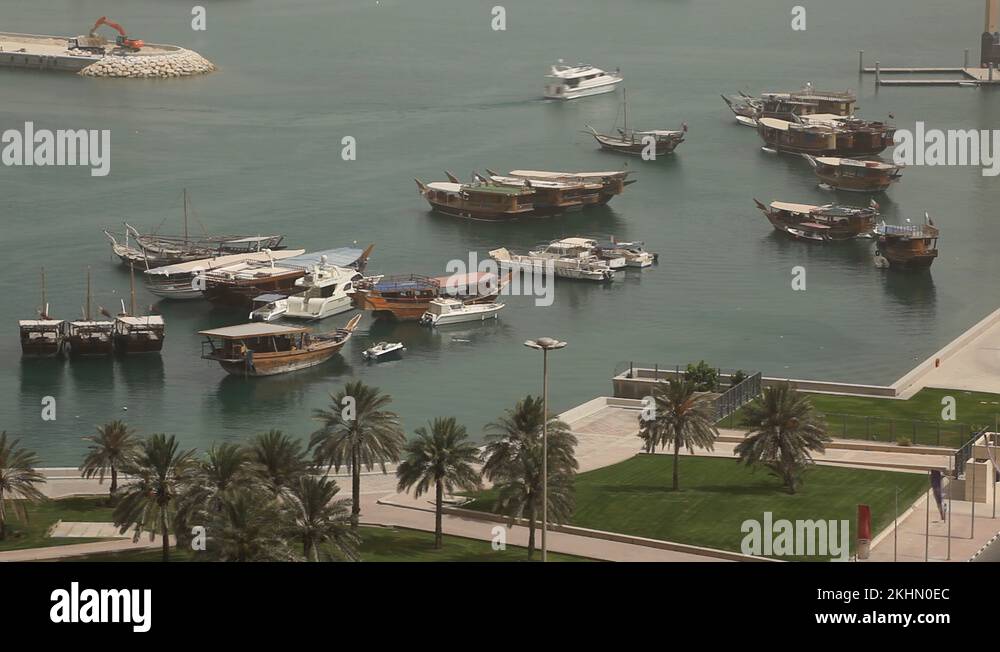 Qatar Harbour, Doha Corniche, Dhow Boats, Desert Storm, Palm Trees ...
