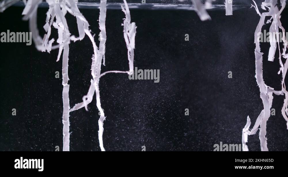Tangled shredded paper being torn up and falling creating dusty mess ...