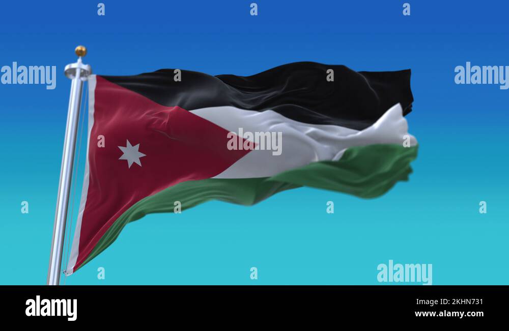 4k Jordan National flag slow wrinkles seamless waving wind in sky ...