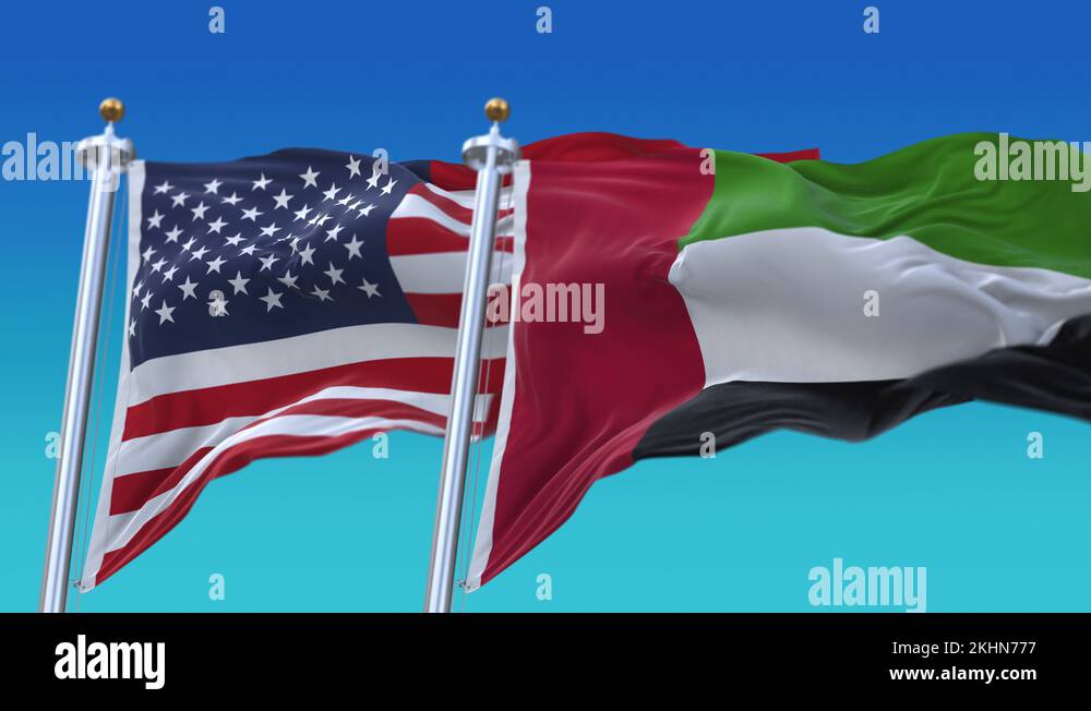 4k United States of America USA and United Arab Emirates National flag ...
