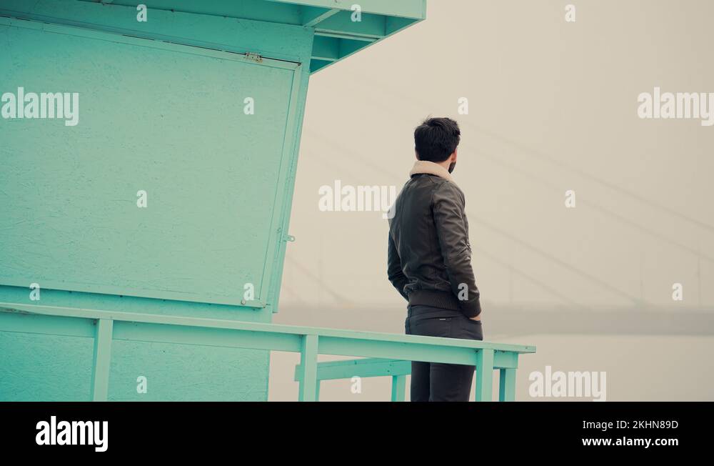 Man Standing Watch Tower.Handsome Man Looking At Distance.Man Relaxing ...