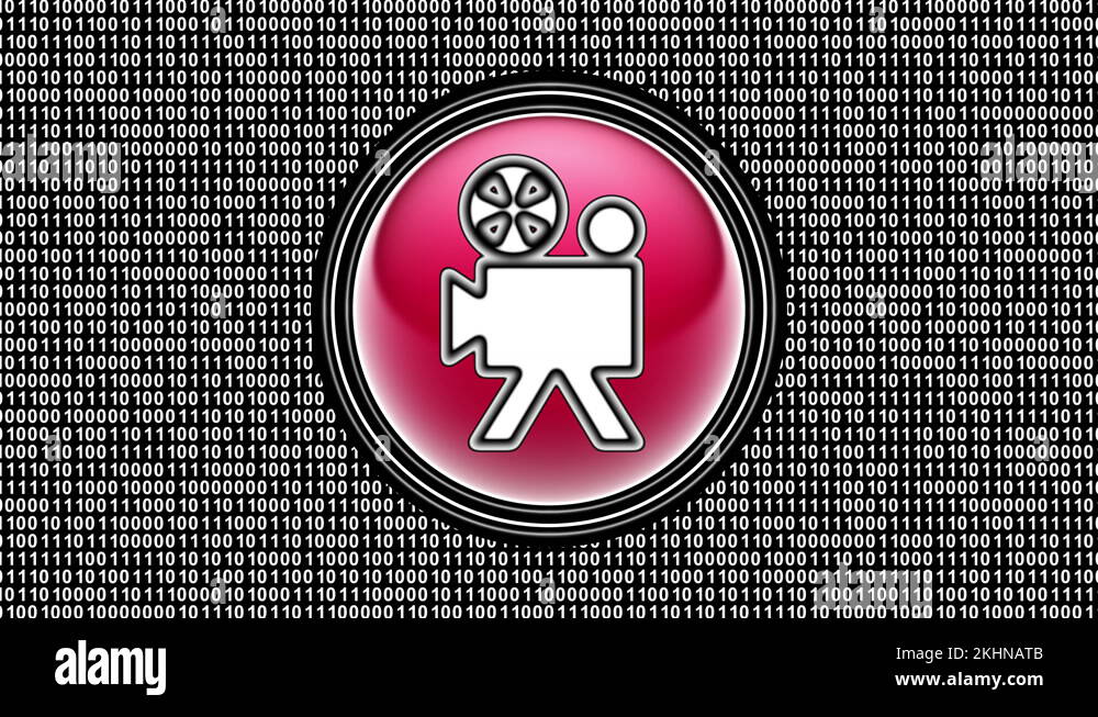 Camera icon. Binary code ( array of bits ) in the screen. Looping ...