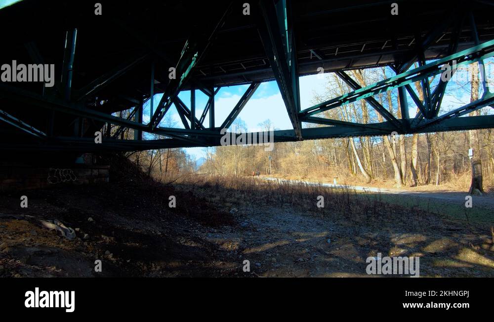 Tilt up under iron road bridge steel frame construction Stock Video ...