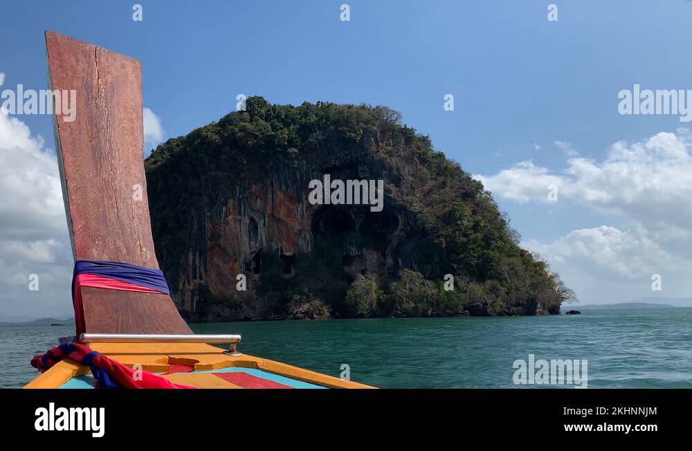 Thai Traditional Long Tail Boat point of view to the Skull Island Stock ...