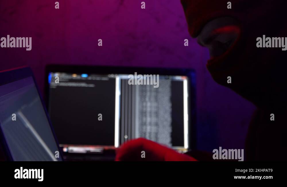 Hacking a computer system. Stealing digital data. Crime. Close-up Stock ...