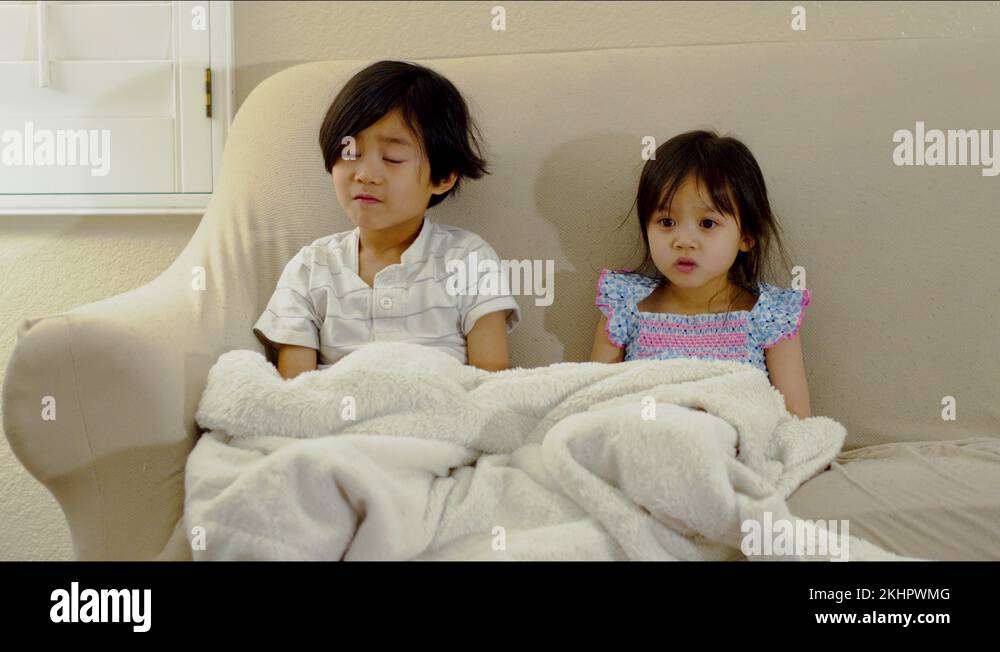Cute Kids Boy and Girl Watching TV Happy Laughing Smiling Scared ...