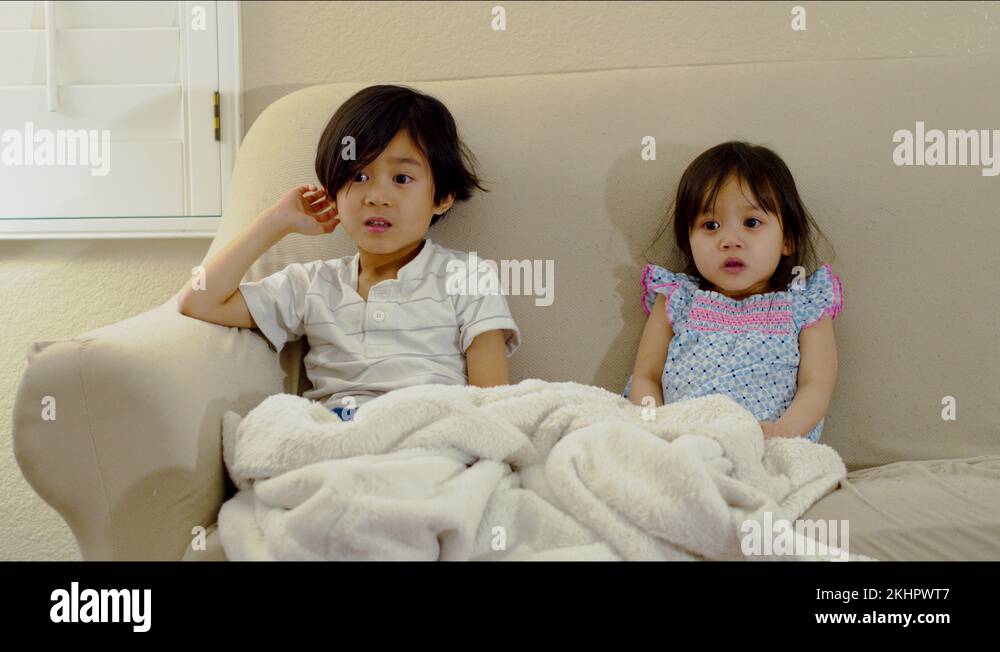 Cute Kids Boy and Girl Watching TV Happy Laughing Smiling Scared ...