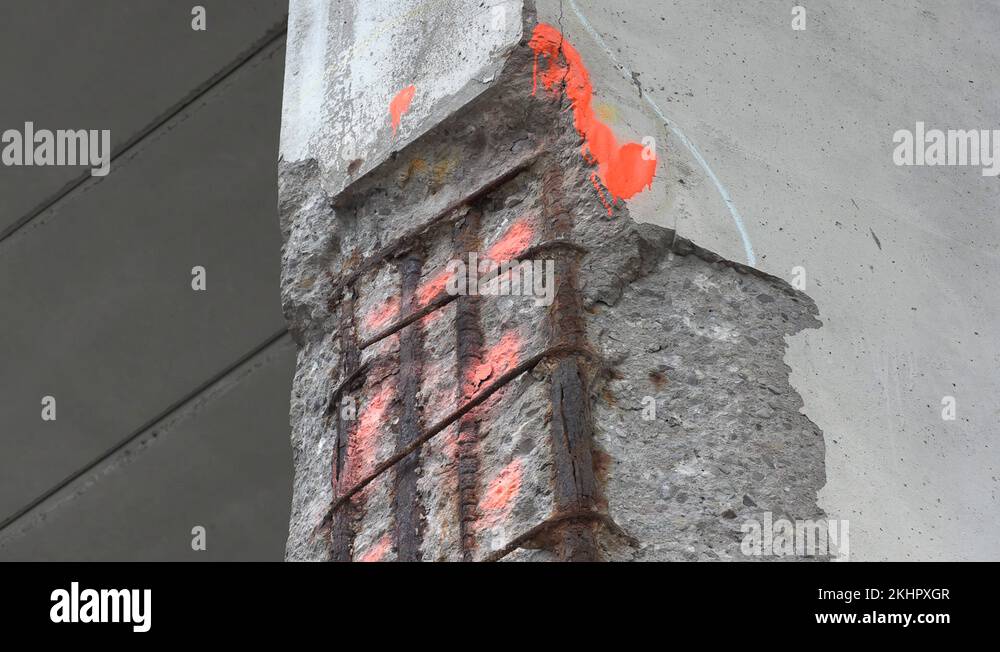 Crumbling and decaying city highway and bridge concrete infrastructure ...