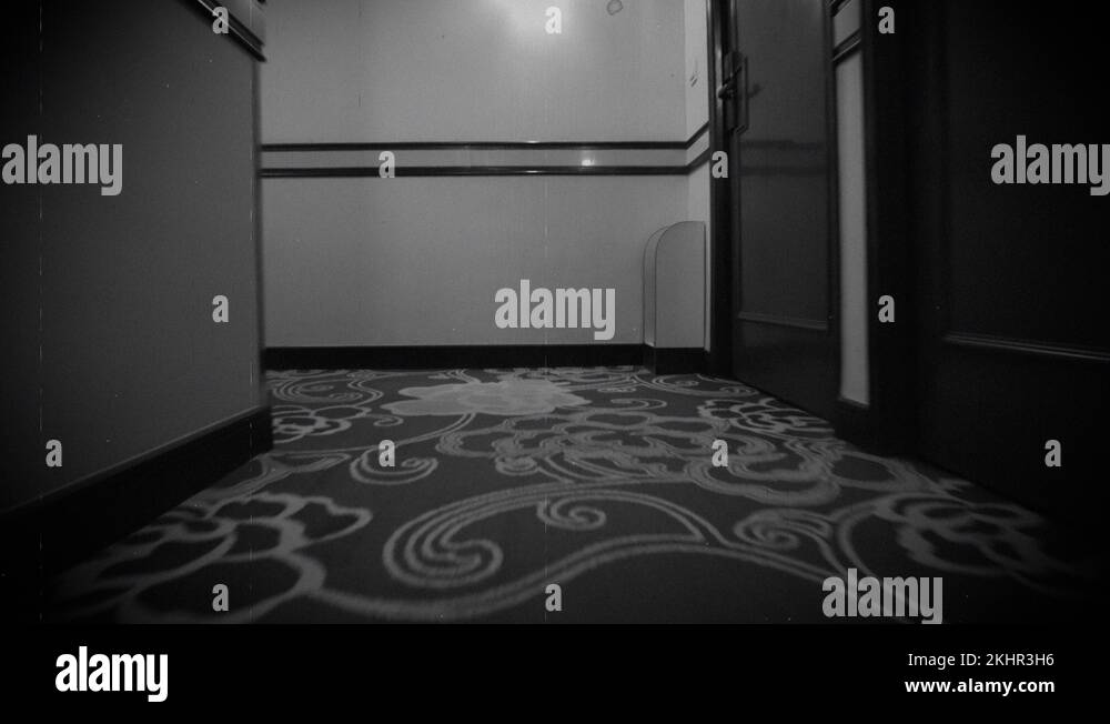 POV Long Empty Old Fashioned Hotel Scary Hallway with Scratches and ...