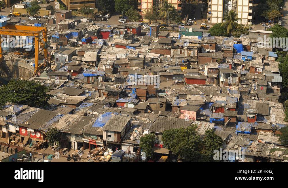 Slums in Mumbai, India. Top view with satellite dishes and tin roofs Stock Video Footage - Alamy