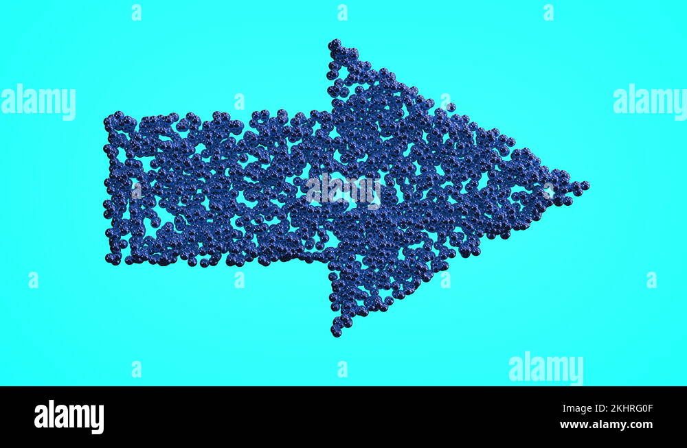 3d Looped animation of arrow pointer. Small metallic balls shapes wavy ...