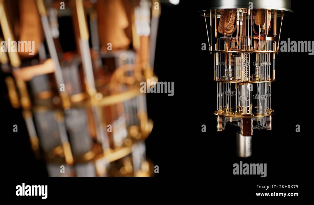 Quantum Computer Close look and Rotating on the side, Black Background ...