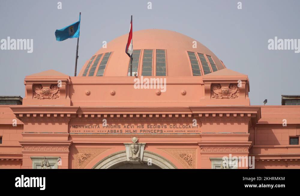 Egyptian national flag waving on the top of Egyptian museum building in ...
