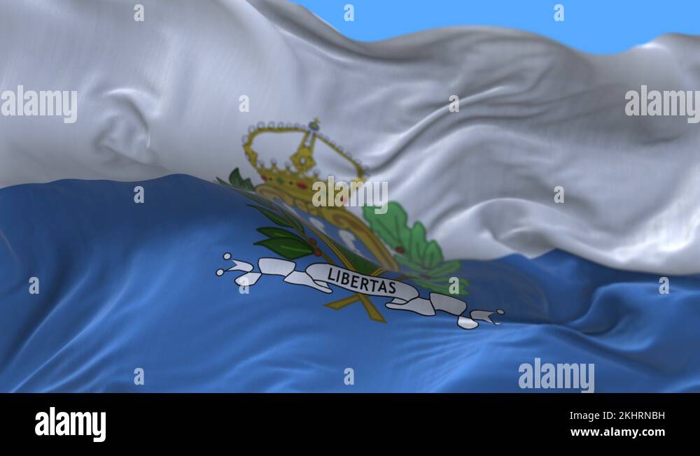 4k San Marino National flag wrinkles waving wind sky seamless loop ...