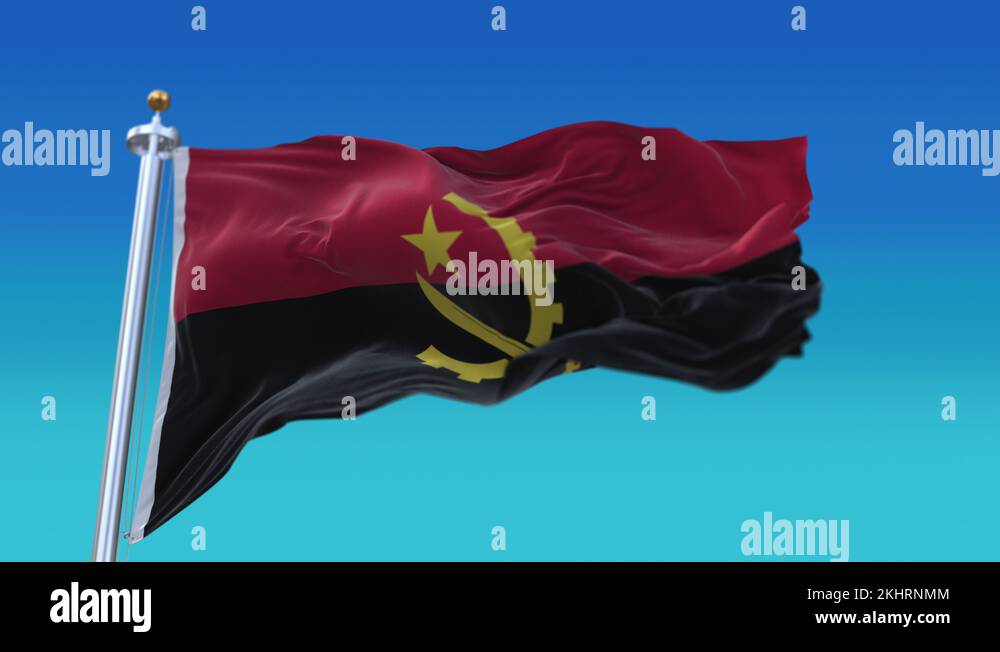 4k Angola National flag wrinkles waving wind sky seamless loop ...