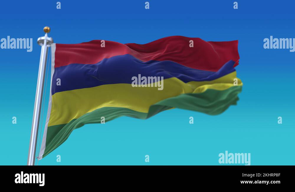 4k Mauritius National flag wrinkles waving wind sky seamless loop ...