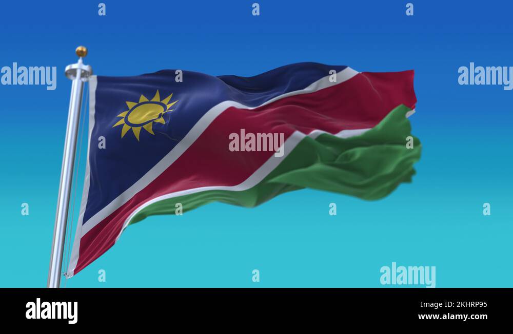 4k Namibia National flag wrinkles waving wind sky seamless loop ...
