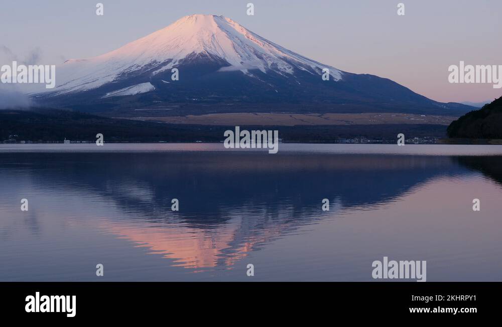 Pink Mt. Fuji Reflected in a Lake at Sunrise (Panning Stock Video ...
