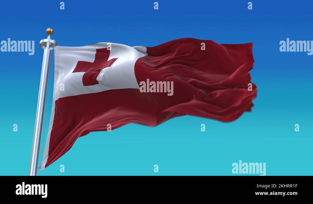 4k Tonga National flag wrinkles waving wind sky seamless loop ...