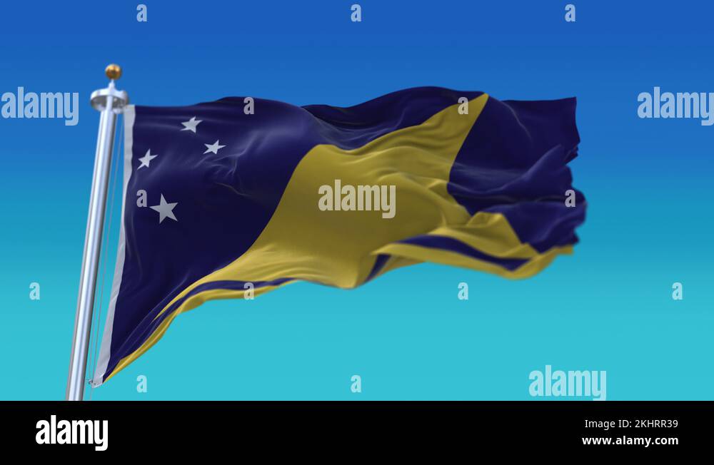 4k Tokelau National flag wrinkles waving wind sky seamless loop ...