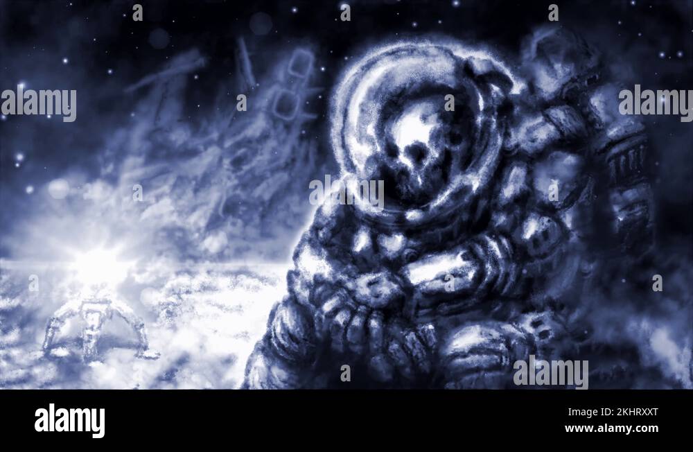 Skeleton in spacesuit 2D animation. Dead astronaut sits in spacesuit ...