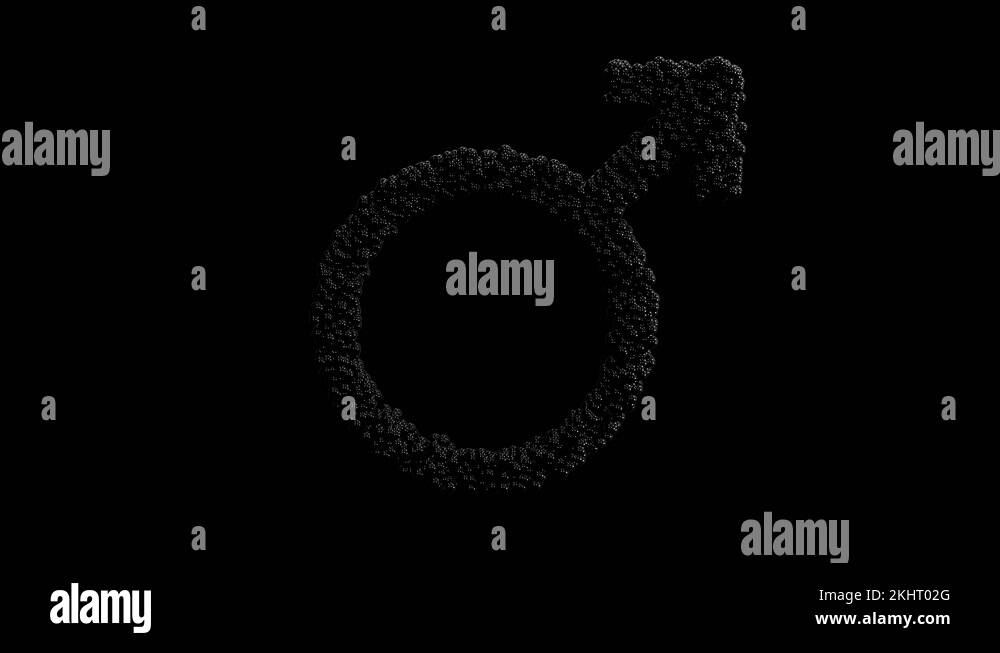 3d Looped animation of male (Mars) symbol. Small balls shapes wavy ...