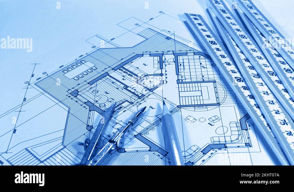 Architectural plan of a modern house - Blueprints Stock Video Footage ...