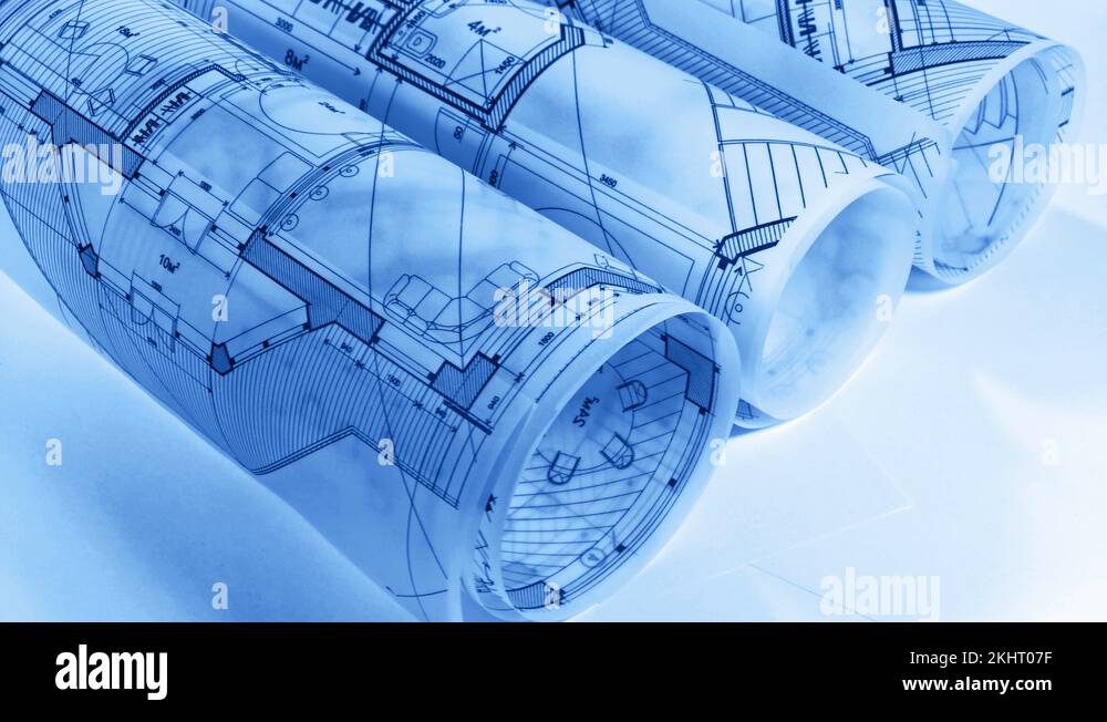 Blueprints - rolls of architectural drawings Stock Video Footage - Alamy