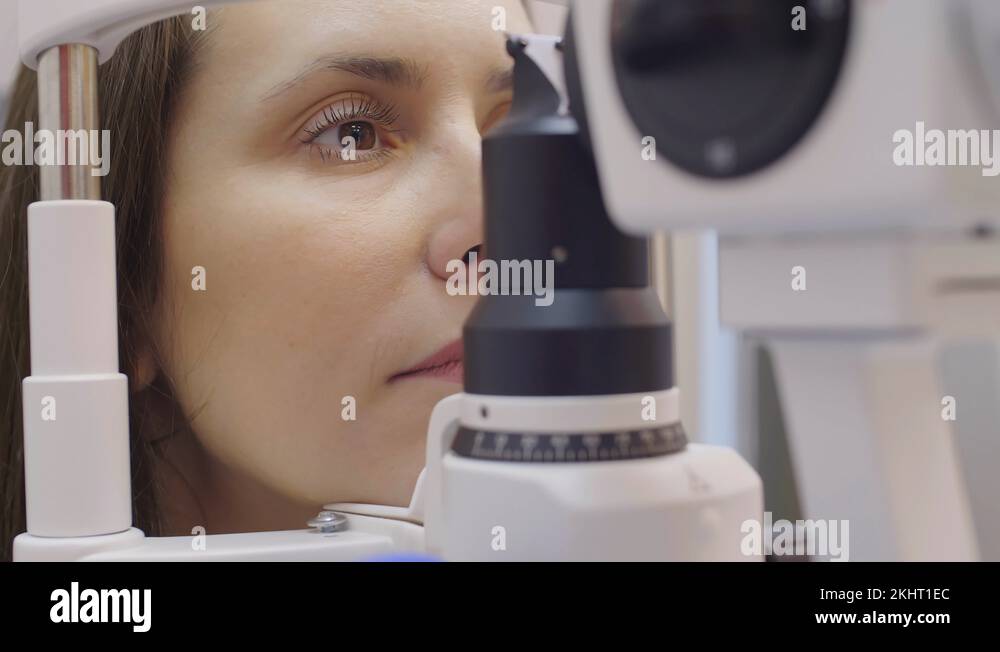 Female Patient Having Slit Lamp Eye Exam in Ophthalmology Clinic Stock ...
