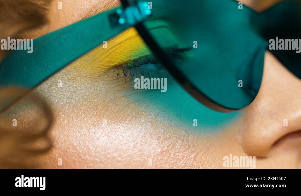 Close up of female Models face in front of, Camera, having Trendy ...