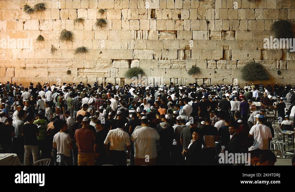 People pray at western wall. Crowd of jewish people praying at the most ...