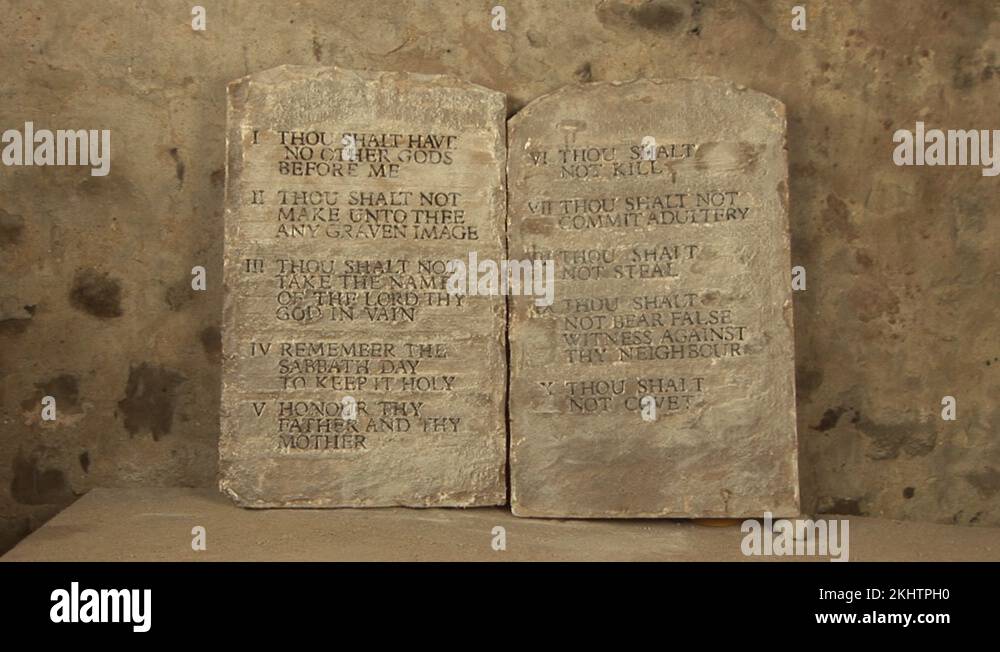 Ten Commandments from the Bible. Tablets of stone. Slow Zoom in Stock ...