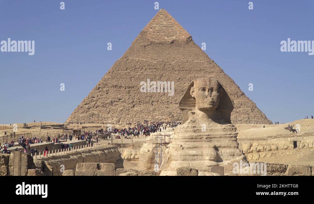 Great Sphinx of Giza and Pyramid of Khafre or Chephren located on Giza ...
