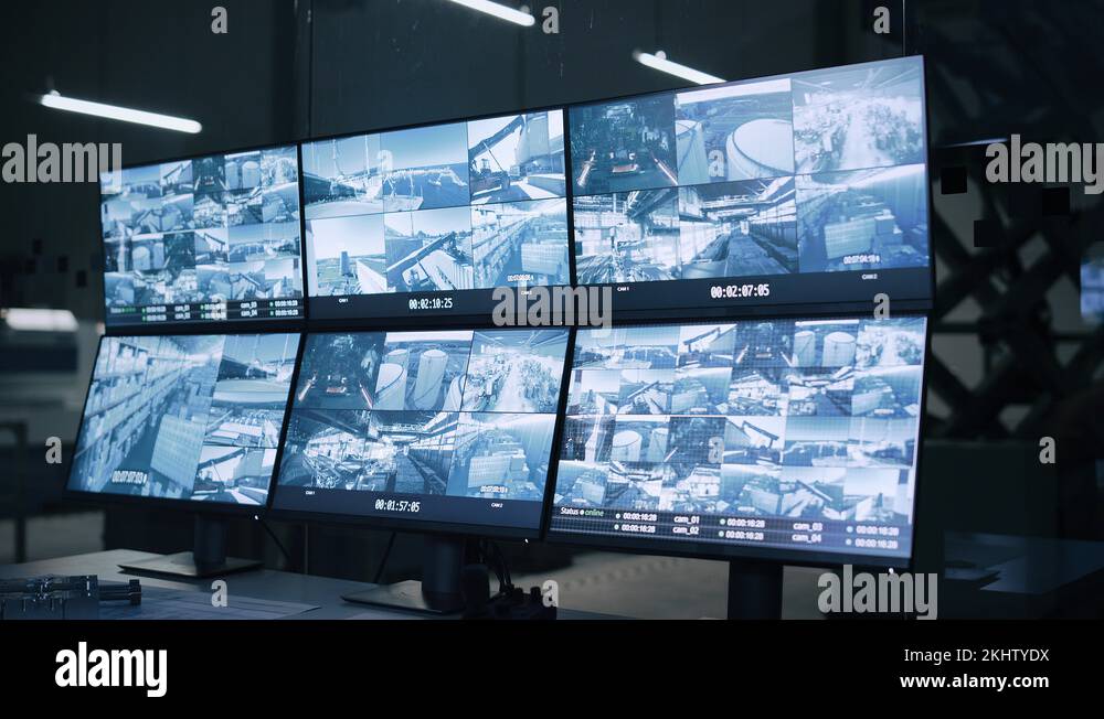 Industry 4.0 Modern Factory Security Control Room with Multipoke ...