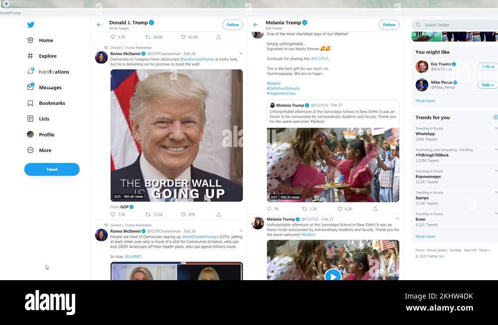 Twitter profile of Melania Trump and Donald Trump side by side ...